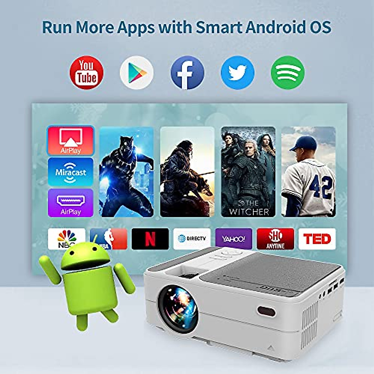 WIKISH Mini Portable Wireless Wifi Projector Bluetooth Led Outdoor Movie Hd Home Theater Video Mirror Projector for iPhone Android Gaming Ps4 Hdmi Usb