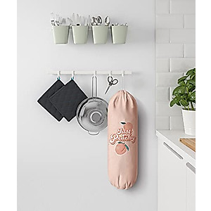 Cute Grocery Plastic Bag Holder Just Peachy Quote Fruit Grocery Trash Bag Storage Dispenser Hanging Bags Organizer for Kitchen Peach Decorative Pink 23"x9"Large