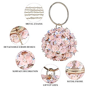 Selighting Round Ball Floral Clutch Purses for Women Evening Bag Formal Beaded Wedding Bridal Handbag Ladies Prom Party Purse Pink