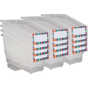Really Good Stuff Non-Tip Book and Binder Holders with Stabilizer Wings, 5½” by 13½” by 7¾” - Set of 12, Clear | Classroom Organization and Storage Solution