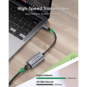 LENTION USB C to Ethernet Adapter, RJ45 to Type C Gigabit Network 1000M Wired LAN Converter Compatible 2023-2016 MacBook Pro 13/15/16, New iPad Pro/Mac Air/Surface, Chromebook, More(CU604, Space Gray)