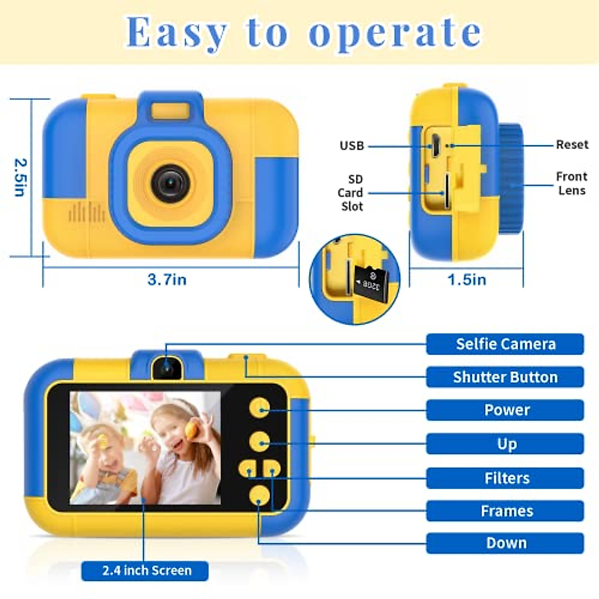 Kids Camera for Boys and Girls Age 3-10 Years Old Cameras for Kids with 32GB SD Card 1080P HD Digital Video Cameras for Kids Birthday Electronic Toys Gifts for Toddlers