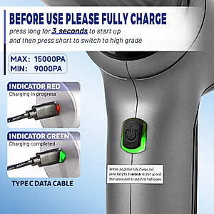 BENJEN Mini Car Vacuum Cleaner, 15000PA High Power, 3 in 1 Handheld Vacuum Cleaner with Brushless Motor, Portable Cordless Vacuum Cleaner for Car, Office and Home Cleaning