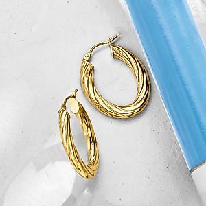 Ross-Simons Italian Fluted 14kt Yellow Gold Oval Hoop Earrings