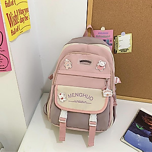 Tenbip Kawaii Backpack Cute Backpack Aesthetic Backpack Preppy Backpack Kawaii School Supplies with Bear Accessories (Pink)…