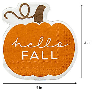 C.R. Gibson TW4-24063 Hello Fall Pumpkin Disposable Paper Cocktail Napkins for Thanksgiving and Halloween, Orange, 20pcs, 5" x 5"