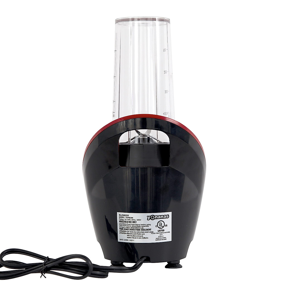 Yonanas Personal Blender with 13.5-Ounce Portable Cup and Drinking Lid for Shakes and Smoothies, BPA Free, 300-Watts, Red