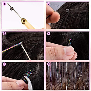 Hair Tinsel Kit 12 Colors 48 Inch 3600 Strands Hair Tinsel Strands Kit With Tools, Fairy Hair Tinsel Heat Resistant Safe Hair Glitter Tinsel Hair Extensions (12Colors, 3600 Strands)