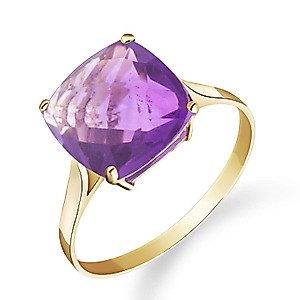 Galaxy Gold GG 14k Solid Yellow Gold Ring with 3.6 Carat Natural Checkerboard Cut Purple Amethyst - Size 8.5