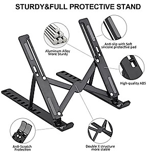 Uniwit 10- Levels Adjustable Laptop Notebook Stand Holder, Foldable Portable Plastic Riser Laptop Holder, Ventilated and Lightweight Compatible for MacBook, Laptop, Notebook Computer,Tablet(Black)