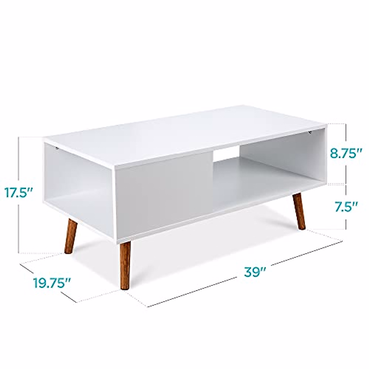 Best Choice Products Wooden Mid-Century Modern Coffee Table, Accent Furniture for Living Room, Indoor, Home Décor w/Open Storage Shelf, Wood Grain Finish - White/Brown