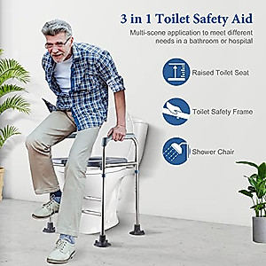 Raised Toilet Seat with Handles: Hybodies Stand Alone Toilet Seat Riser for Seniors Adult, Toilet Safey Aids with Armrest & Height Adjustment, Bathroom Assist Frame, Fits Any Toilet, Up to 330lbs