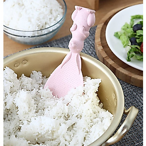 YunQin 2Pcs Creative Cute Rabbit Non-Stick Rice Scoop,Bunny Shape Standable Rice Scooper,Household Rice Cooker Rice Spoon,Cartoon Rice Spoon(Pink+Beige)