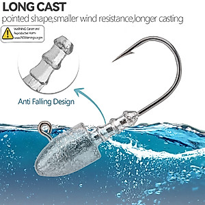 THKFISH Bullet Jig Heads for Bass Crappie Fishing Saltwater Freshwater Walleye Panfish Jigs Swimbait Jig Head Hooks for Bass Trout 1/4oz (7g) 20pcs