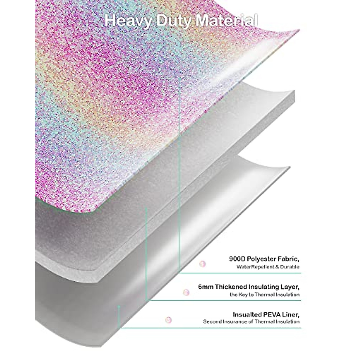 Bagseri Kids Lunch Box Girls - Insulated Kids Lunch Bag for Girls Portable Reusable Toddler Lunch Cooler Bag for School, Water-resistant Lining（Glitter Unicorn,Pink）