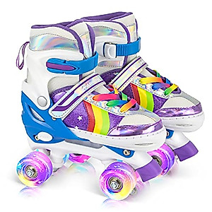 Hawkeye Roller Skates for Girls, 4 Sizes Adjustable Roller Skates for Kids Girls Boys Outdoor Indoor with Light up Wheels (Purple S)