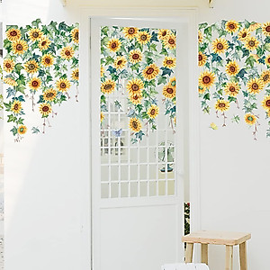 Runtoo Sunflower Wall Stickers Hanging Vines Floral Wall Art Decal for Kitchen Girls Bedroom Bathoom Kids Wall Decor