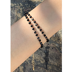 POMINA Dainty Black Rondelle Crystal Beaded Choker Necklace Delicate Multi Faceted Crystal Beads Choker for Teen Women (Black)