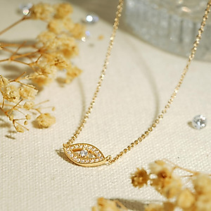 BENEIGE Gold Necklace for Women Dainty 14K Gold Plated Evil Eye Necklace Handmade Everyday Necklace for Women Minimalist Jewelry
