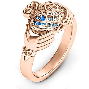 14K Rose Gold Caged Hearts Celtic Claddagh Ring by JEWLR