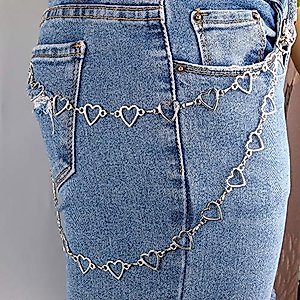 YERTTER Unisex Hip Hop Punk Heart Pendant Layering Trousers Chain Wallet Chain Jeans Pant ChainTrousers Jewelry for Men Women (Silver)