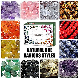 Healing Crystal Advent Calendar,Kids with Rock Collections Pebbles Polished Gravel Christmas Countdown Calendars for Christmas Home Garden Decoration, Surprise Gift Box