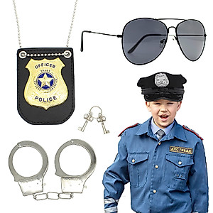 Timisea Police Accessories Kit - Pretend Play Detective Role Costume Set With Hat, Handcuffs, Sunglasses, Badge for Kids