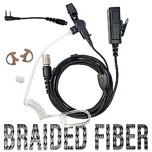 Tactical Mic & Earpiece Braided Fiber Kit - Quick Disconnect Compatible with Baofeng, Kenwood TK & NEXEDGE (NX) 2-Pin, Rugged Radios, Diga-Talk, TYT, AnyTone, Relm/BK Radio