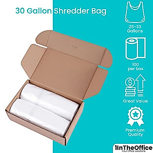 1InTheOffice Shredder Bags 30 Gallon, Bag Fits 25-33 Gallon, Paper Shredder Waste Bags Clear, (100 Box)