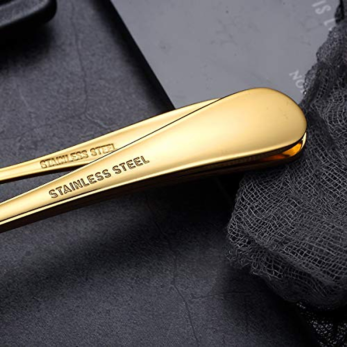 HOMQUEN 6-Piece Gold Serving Flatware Silverware Set,Stainless Steel Serving Utensil Set,Include Cake Server, Slotted Serving Spoon, Serving Spoon, Cold Meat Fork, Butter Knife, Soup Ladle