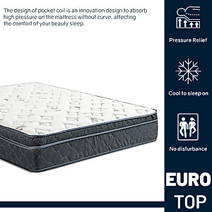 Greaton 12" Half-Firm, Half-Soft Dual Comfort Hybrid Memory Foam Pocket Coil Springs Mattress for Couples - Pressure Relieving, Motion Isolating Sleep System for Personalized Luxury Rest - King, Black