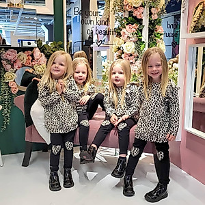 RETSUGO Toddler Girl Clothes Leopard Long Sleeve Sweatshirt Top and Pants Toddler 2pcs School Girls Outfits Kids Fall Winter Clothing Set 8-9 Years old/6615