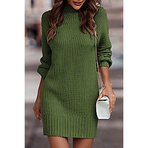 LILLUSORY Christmas Dress Womens Turtleneck Neck Long Sleeve Pullover Sweater Dress 2024 Winter Wedding Guest Dresses Army Green