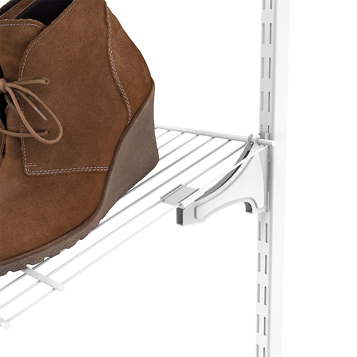 ClosetMaid ShelfTrack 2-Pack Shoe Shelf Brackets for Wire Shelving, Compatible with 12 in. Shelves, Add On Angle Shoe Storage, 3 in. , White
