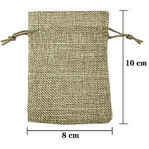 Tomkity 100 Pcs 3x4 Inch Linen Burlap Bags with Drawstring Reusable for Jewelry Wedding Party DIY Craft Gift Bags