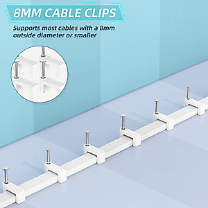 Cable Clips White - AOPOCKAN TECH 100 Pieces Ethernet Cable Clips with Steel Nails 8mm Cord Holder for Cat8 Cat7 Cat6 Round Ethernet Cable - 0.32 inch