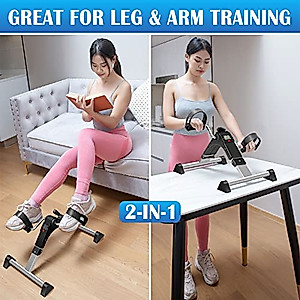 TABEKE Pedal Exerciser, Under Desk Bike Stationary Exerciser for Arm and Leg Workout, Portable Folding Sitting Cycle