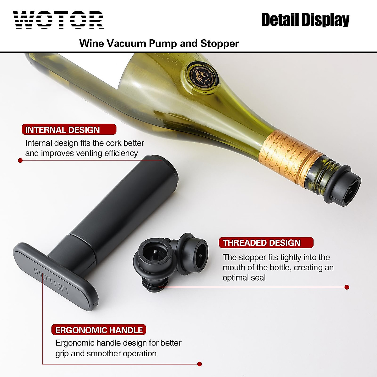 WOTOR Wine Saver Vacuum Pump with 20 Stoppers, Wine Stopper, Wine Preserver, Reusable Bottle Sealer Keeps Wine Fresh