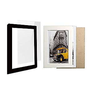 Art Emotion 20x24 Black Solid Wood Handmade Finishing seamless surface Picture Frame | Real Tempered Glass | Matted to 16x20 | Fits 20x24 Poster or 16x20 Photo | Wall Mounting Hardware Included