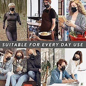 4-Layer Disposable Face Mask, 50 Pcs Safety Protected Masks with Elastic Ear Loop Comfortable Breathable (Adults-Black)