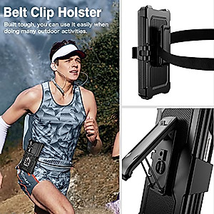 VEGO for Galaxy Z Fold 4 Case with Belt Clip Holster, 360°Ring Magnetic Kickstand & Camera Cover & Front Screen Protector, Hinge Protection Shockproof Armor Case for Samsung Z Fold 4 - Midnight Black