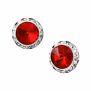 Silver Plating Element Siam Rhinestone 15mm Rondelle Circle Round Shape Stud Earring