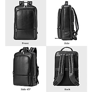 Womleys 15.6 Inch Genuine Leather Laptop Backpack for Men Women, Business Travel Backpack Hiking Rucksack Daypack (4#Black)