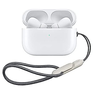 JPLFYRE Lanyard for AirPods Pro 2nd Generation, Wireless Bluetooth Earbuds Protective Case Soft Silicone Anti-Lost Compatible with (Grey) White