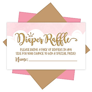 Hadley Designs 25 Pink Heaven Sent Baby Shower Invitations, 25 Book Request Baby Guest Book Alternative, 25 Baby Diaper Raffle Tickets for Baby Shower Games To Plays