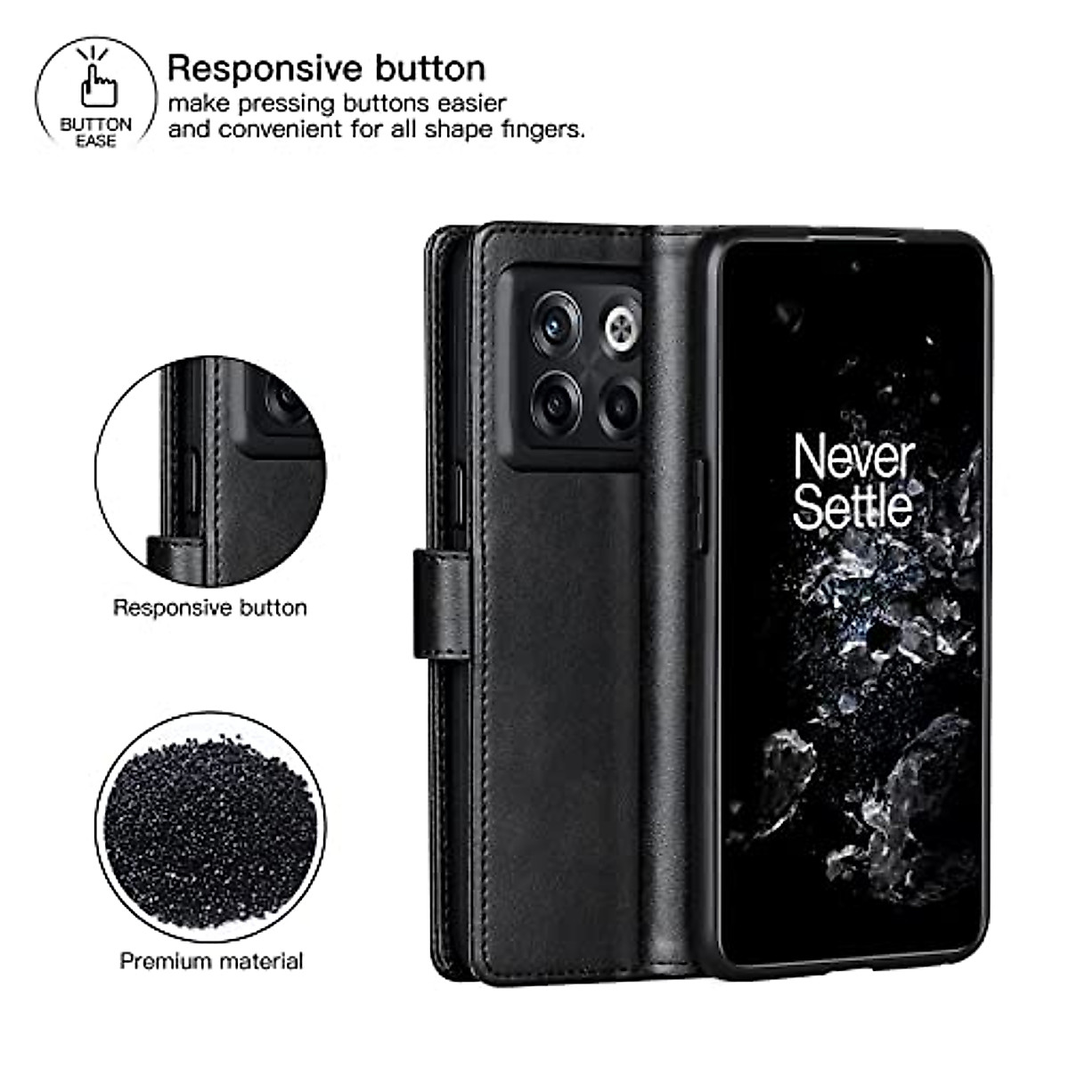 Feitenn for Oneplus 10T 5G Case,1+10T Flip Wallet Leather Cover with Kickstand,Multi-Function Magnetic Suction Strong Closure Protective Phone Case for Oneplus 10T 5G 2022 (Black)