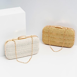 Women Braided PU Evening Bag Box Formal Clutch Purse for Wedding Party(White)