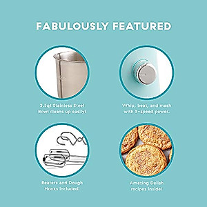 Delish by DASH Compact Stand Mixer, 3.5 Quart with Beaters & Dough Hooks Included - Blue