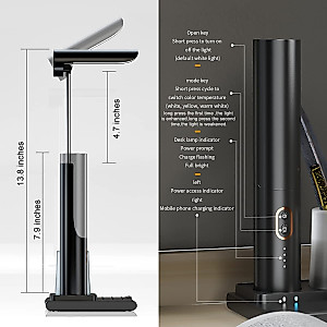 Mostop Led Desk Lamp, Desk Lamp with Wireless Charger 15W, USB Charging Port, Eye Protection Table Lamp with Pen Holder, Small Desk Study Lamp for Home Office,3 Brightness Levels