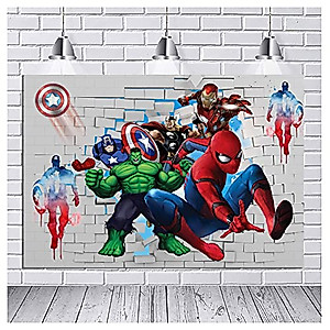 Spiderman Theme Backdrop 5x3ft White Brick Wall Photo Super City Spiderman Background for Superhero Spiderman Kids Birthday Party Photography Decoration Banner